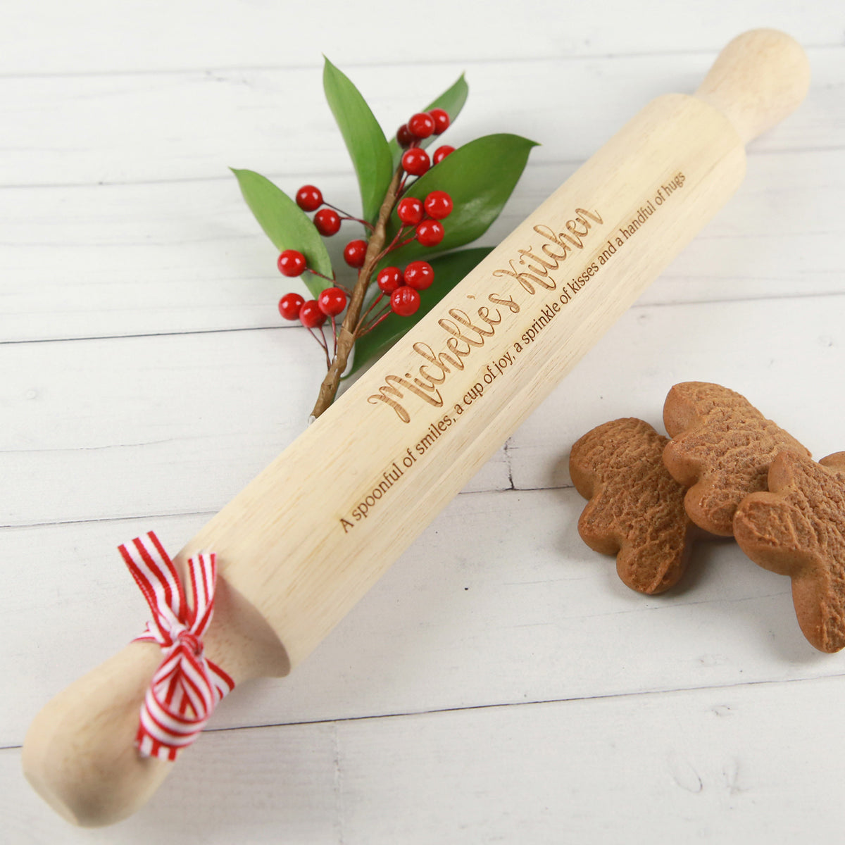 Engraved Christmas Wooden Rolling Pin | Personalised Favours ...
