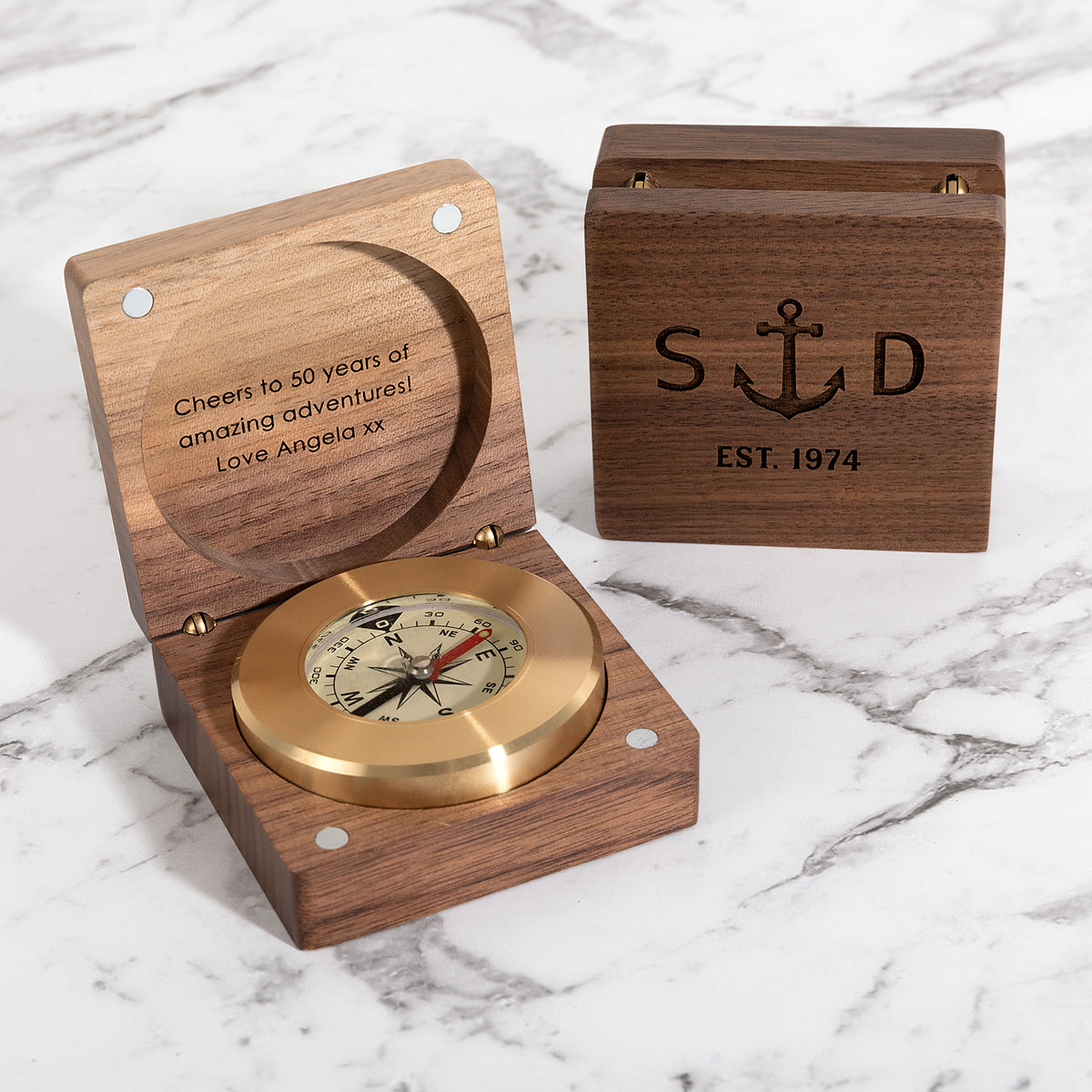 Brass Compass with Engraved Keepsake Box Personalised Favours