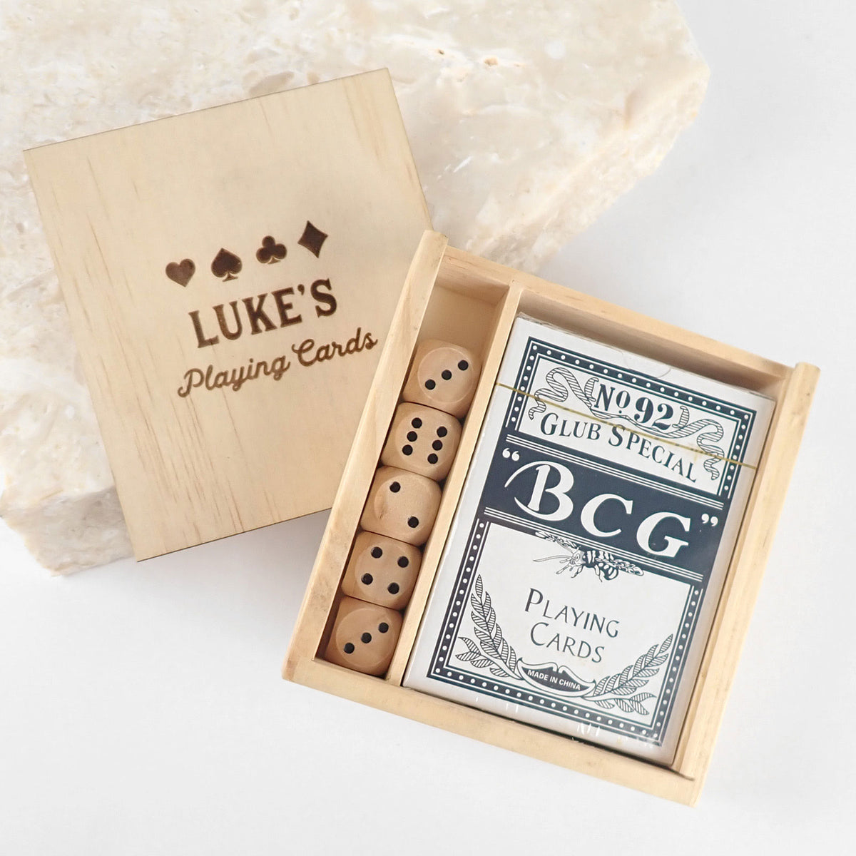Engraved Wooden Gift Boxed Playing Cards with Dice | Personalised ...