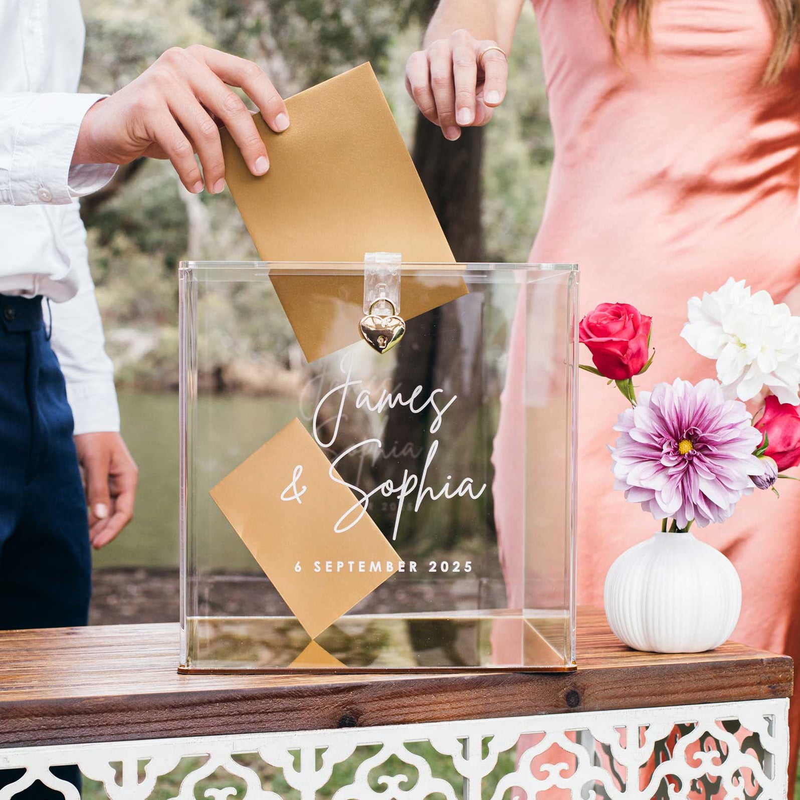 Wedding Wishing Well Box with Mirror Gold Base | Personalised Favours