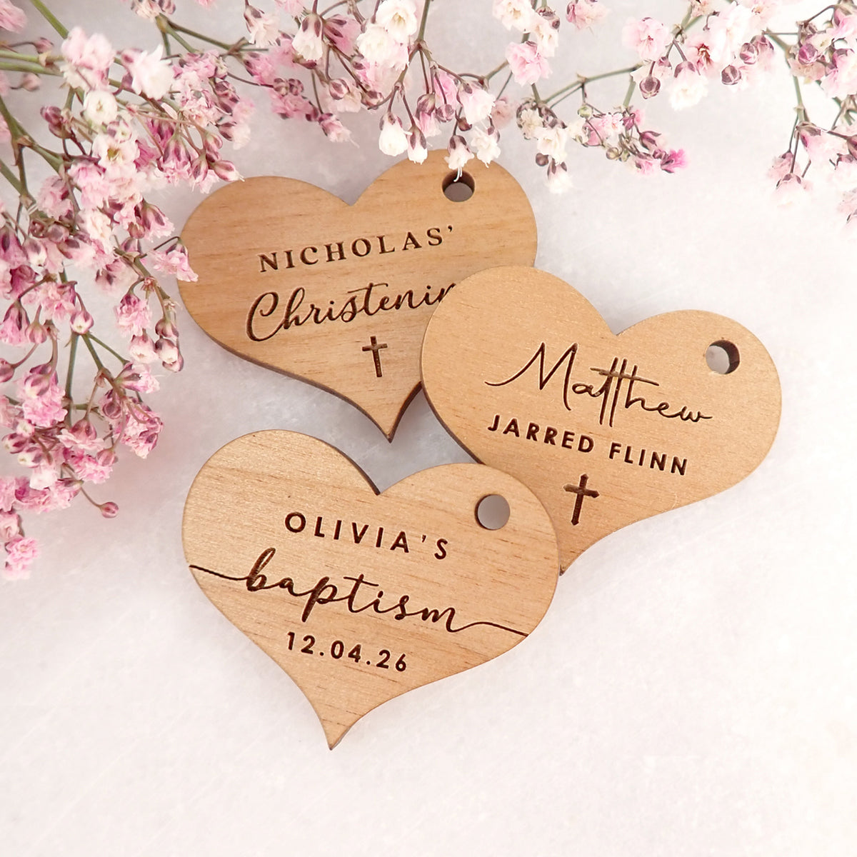 Engraved Wooden “Heart” Baby Events Gift Tags | Personalised Favours ...