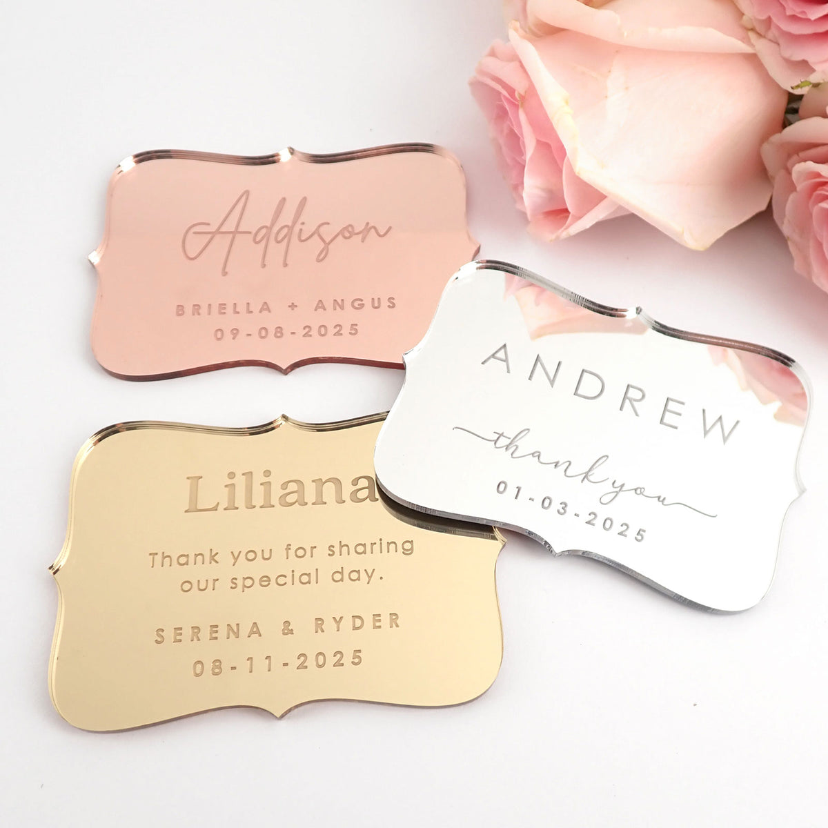 Engraved Acrylic Gold & Silver Place Cards | Personalised Favours