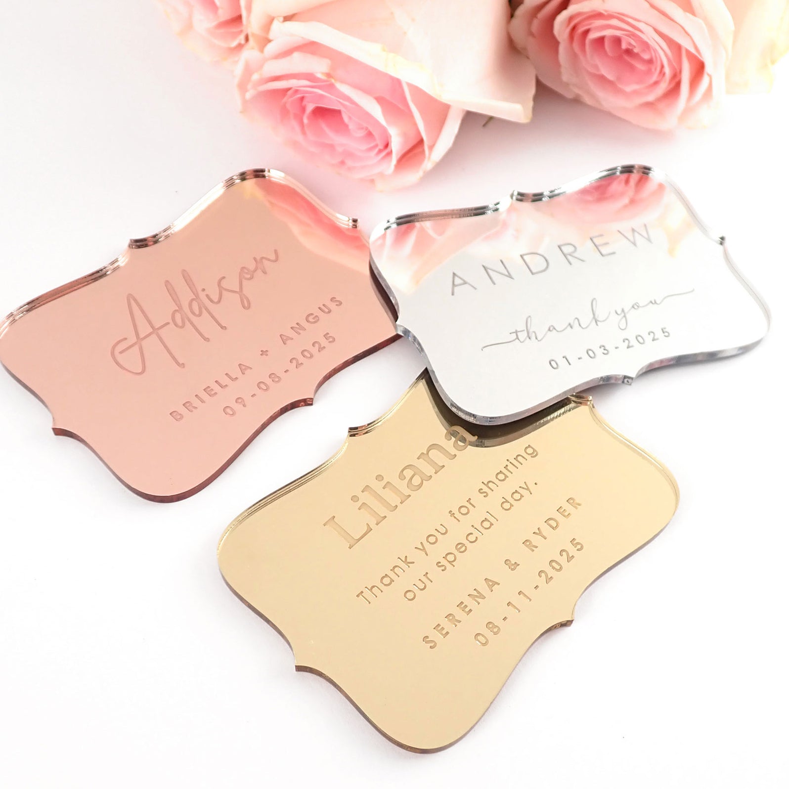 Engraved Acrylic Gold & Silver Place Cards | Personalised Favours