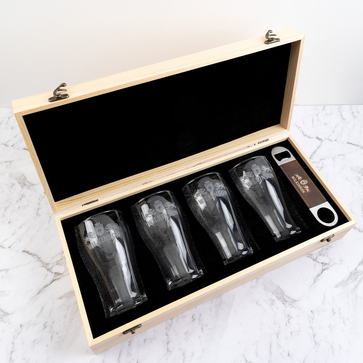 Personalised Wooden Gift Boxed Beer Glass Set | Personalised Favours ...