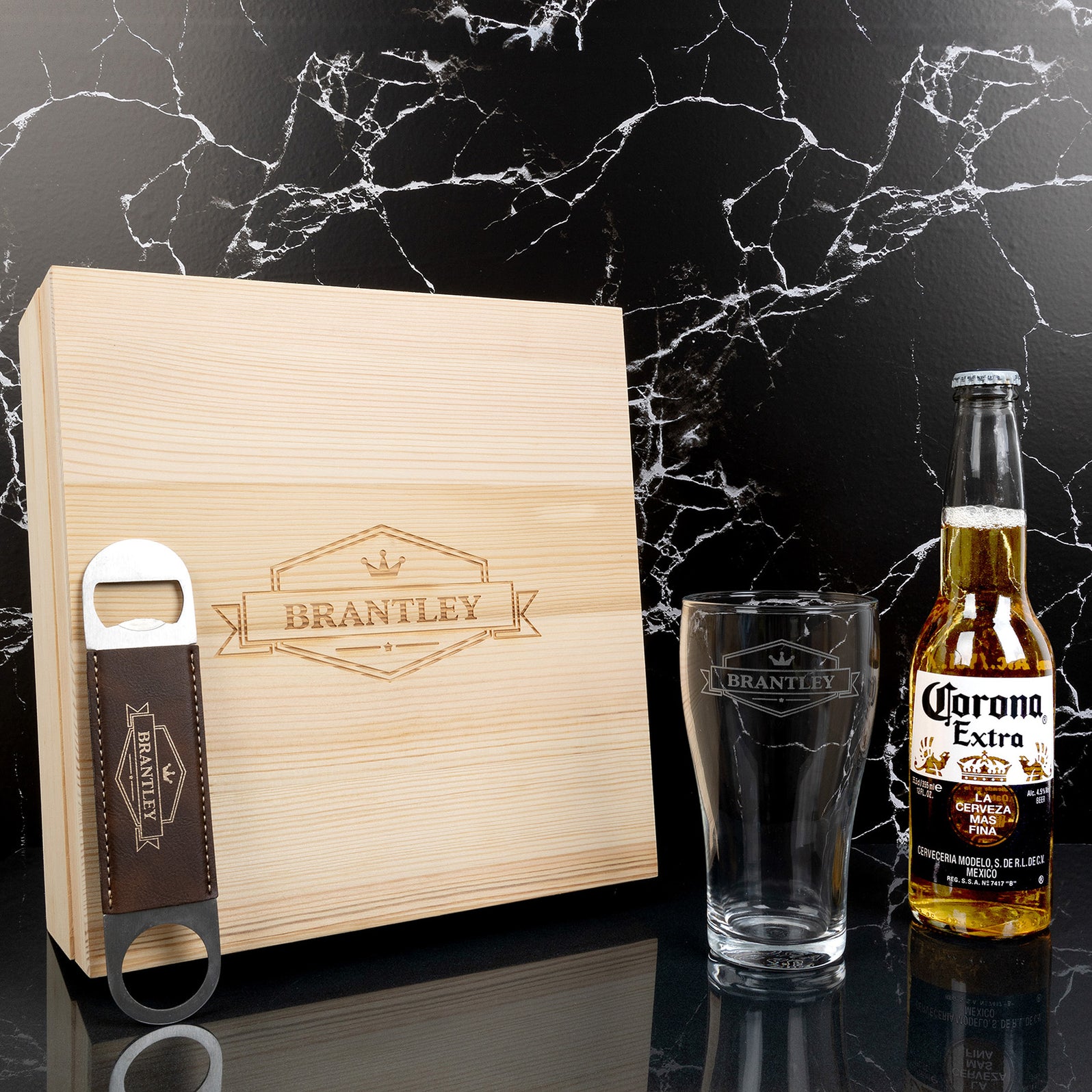 Wooden Gift Boxed Personalised Beer Glass Set | Free Delivery