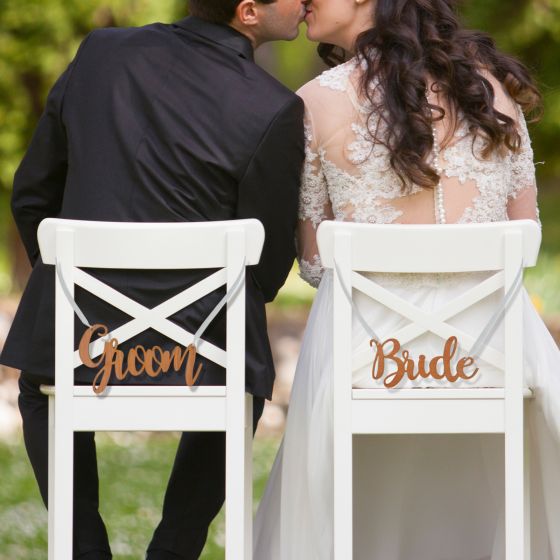 Wooden Bride and Groom Chair Signs | Personalised Favours