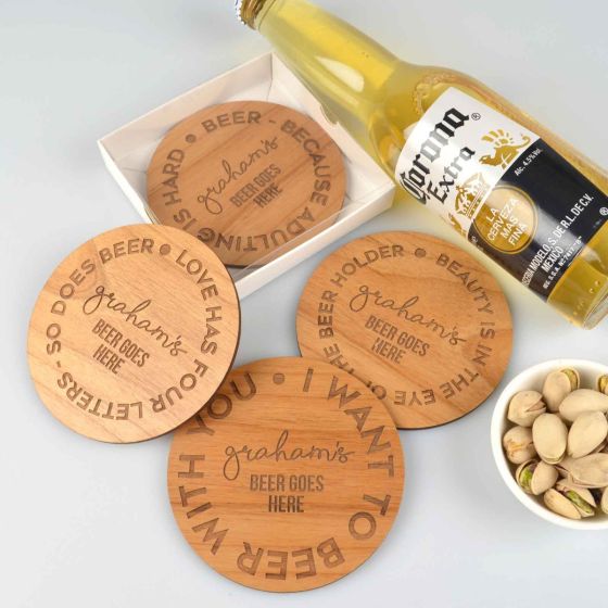 Father's Day Engraved 4 Piece Wooden Coaster Set Gift Boxed ...
