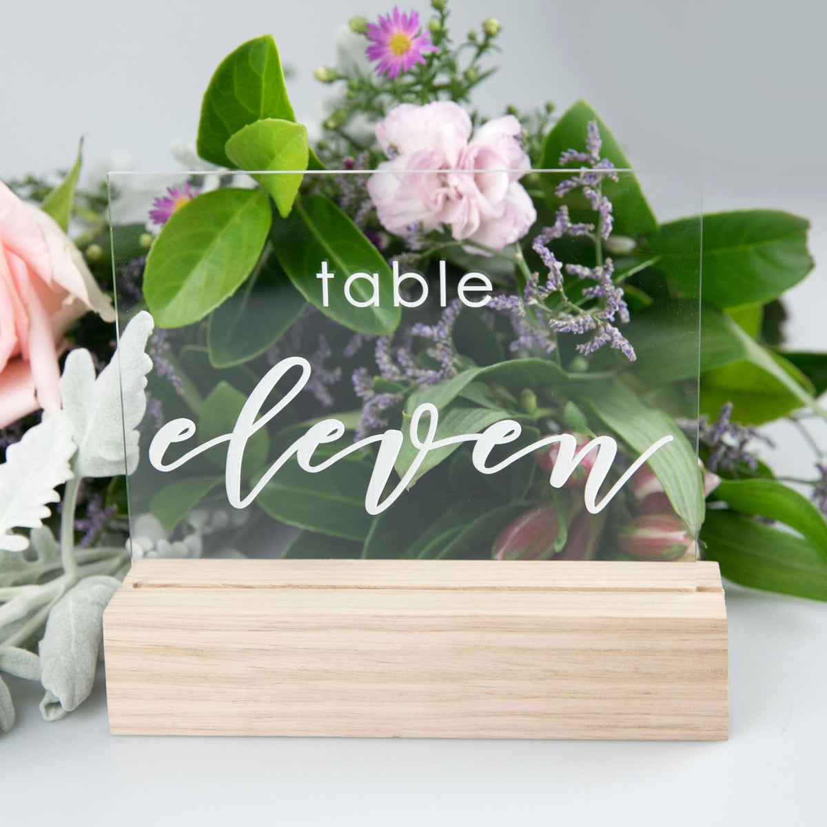 Clear Acrylic Table Number with Wooden Base | Personalised Favours ...
