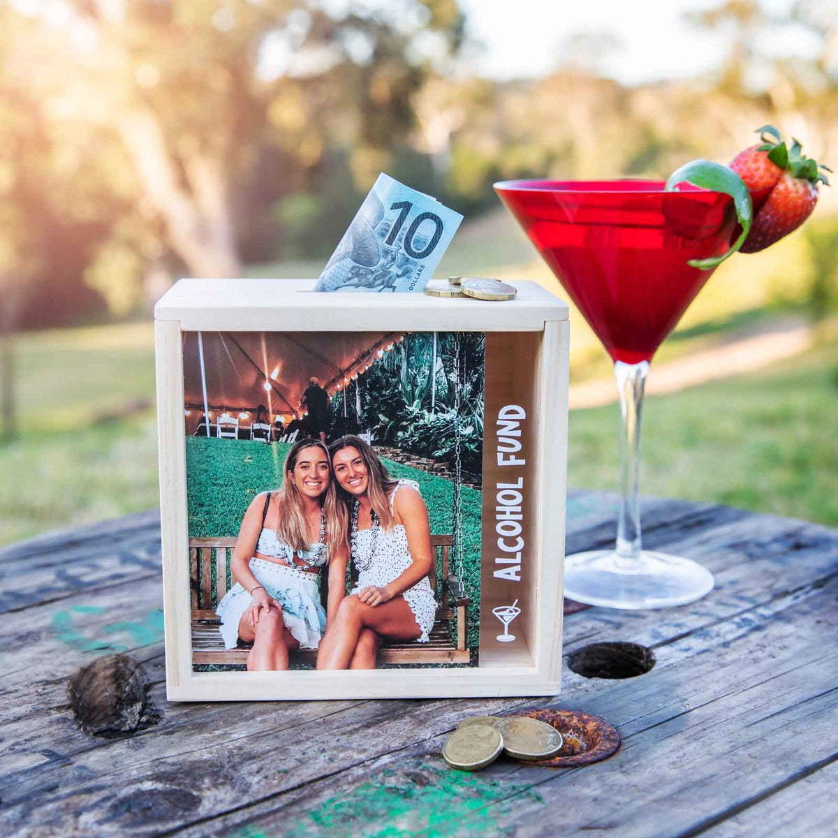 Alcohol Fund Photo Printed Wooden Money Box | Personalised Favours ...