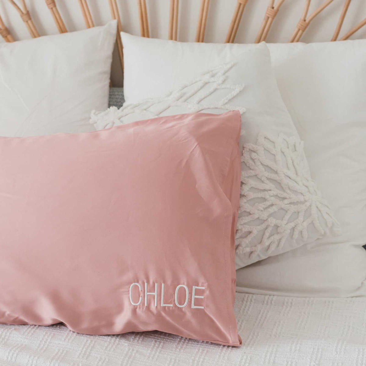 Embroidered Rose Pink Bamboo Satin Pillowcase | Personalised Favours ...