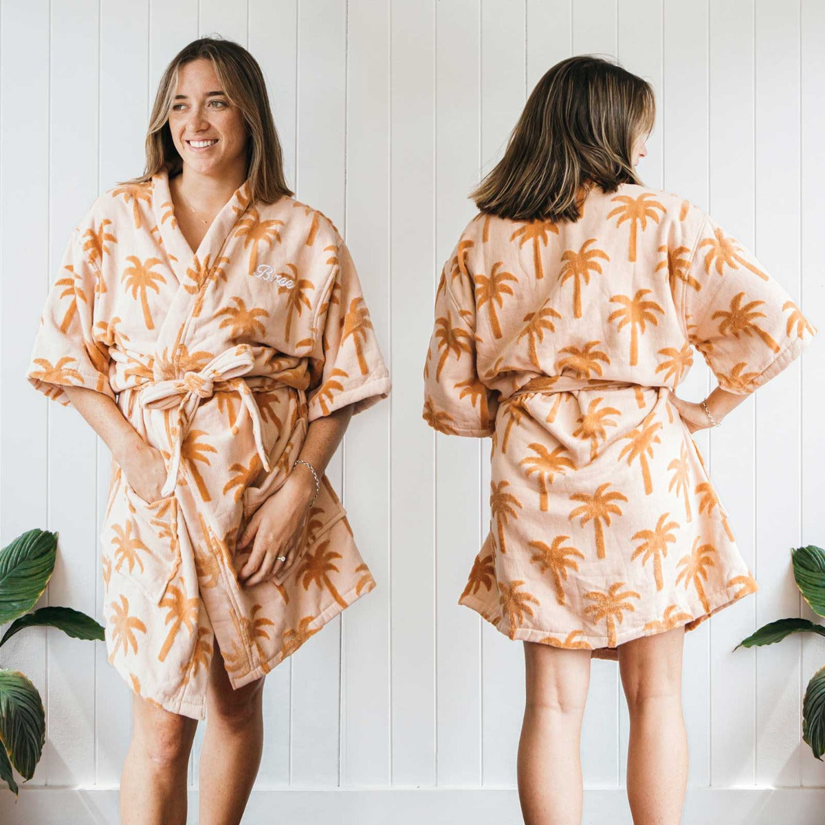 Embroidered Palm Tree Short Sleeve Beach Robe - Sunset | Personalised ...