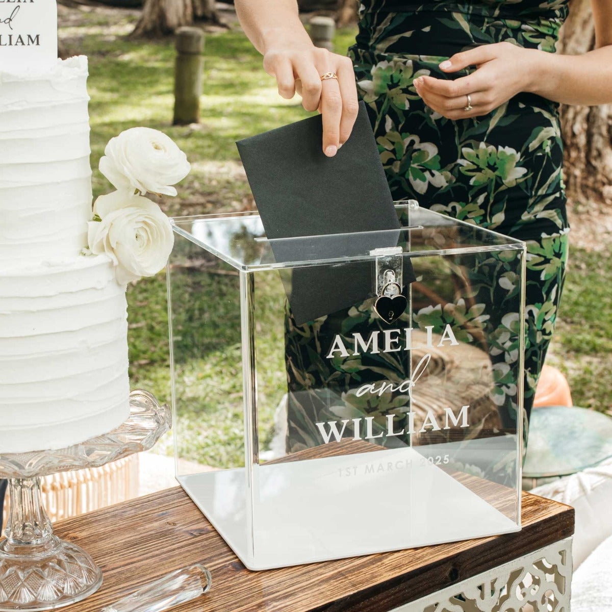 Wedding Engraved Clear Wishing Well with White Base | Personalised Favours