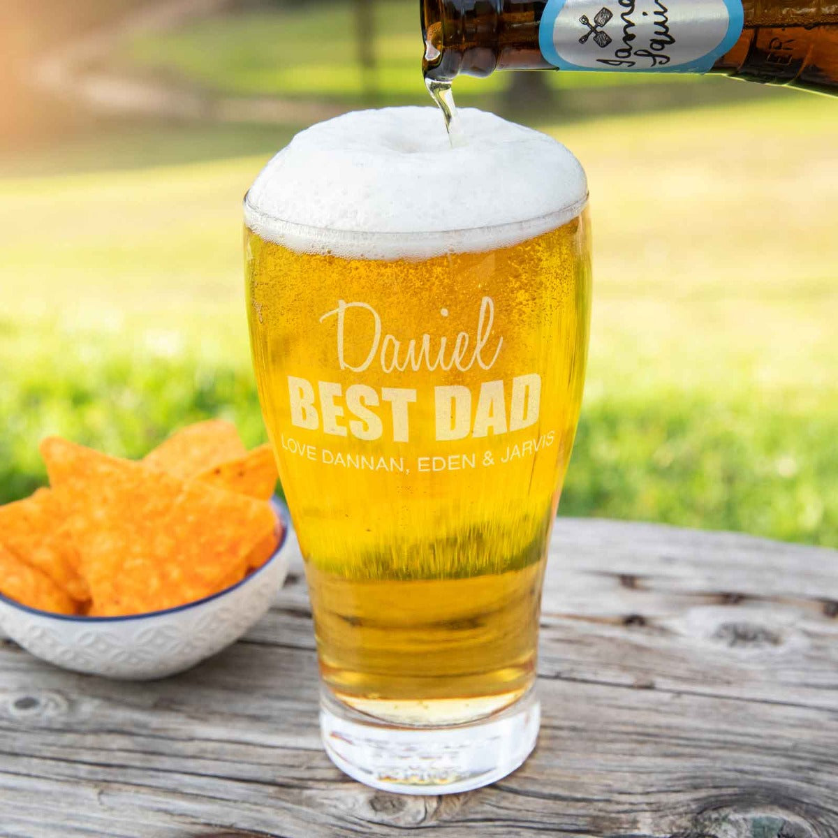 Fathers Day 425ml Schooner Pint Beer Glass Personalised Favours