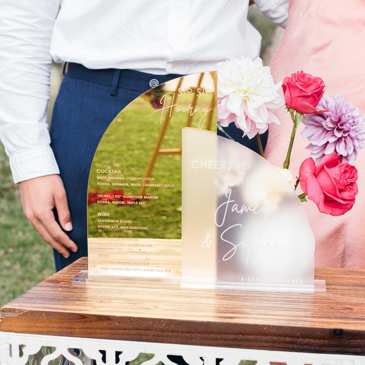 Wedding Engraved Gold & Frosted Acrylic Bar Menu | Personalised Favours