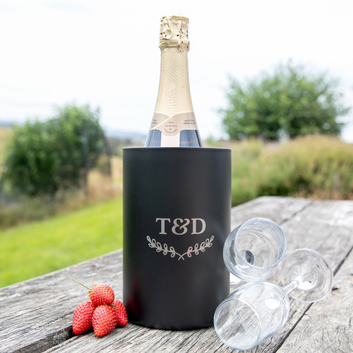 Engraved Matte Black Stainless Steel Wine Cooler | Personalised Favours ...