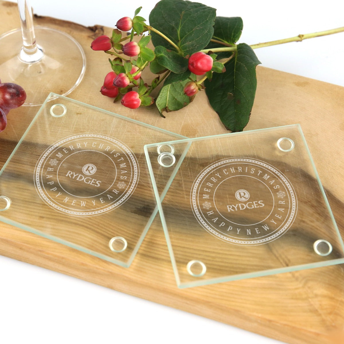 Engraved Corporate Christmas Glass Coasters | Personalised Favours ...