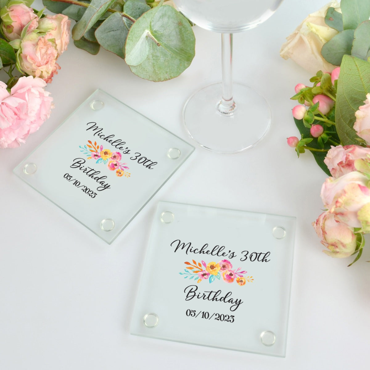 Colour Printed Birthday Glass Coasters Favours | Personalised Favours ...