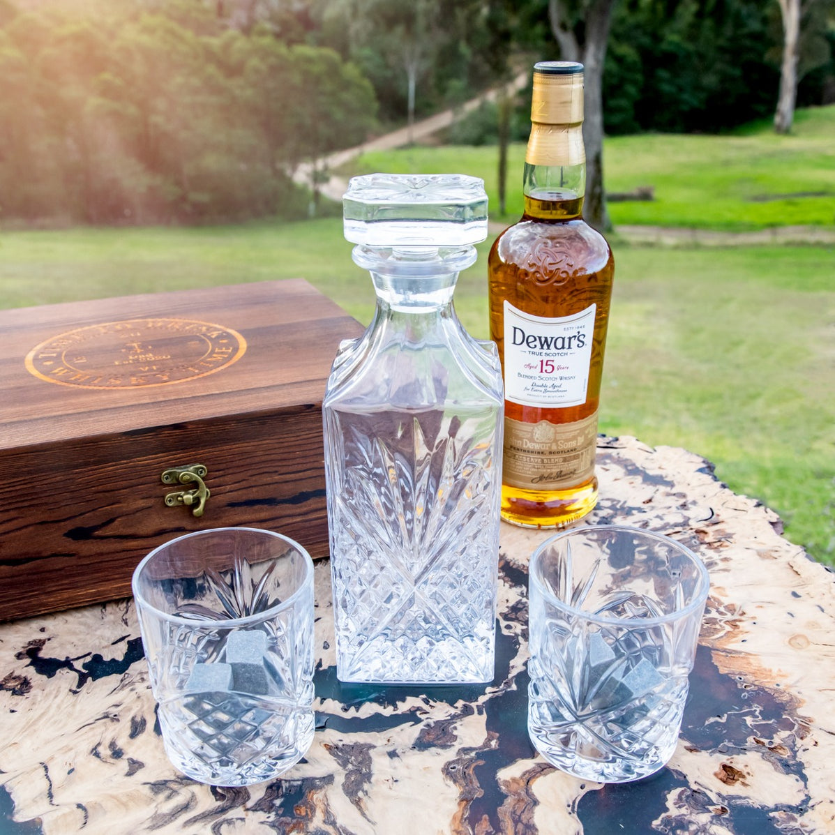 Engraved Wooden Boxed Decanter Set | Personalised Favours