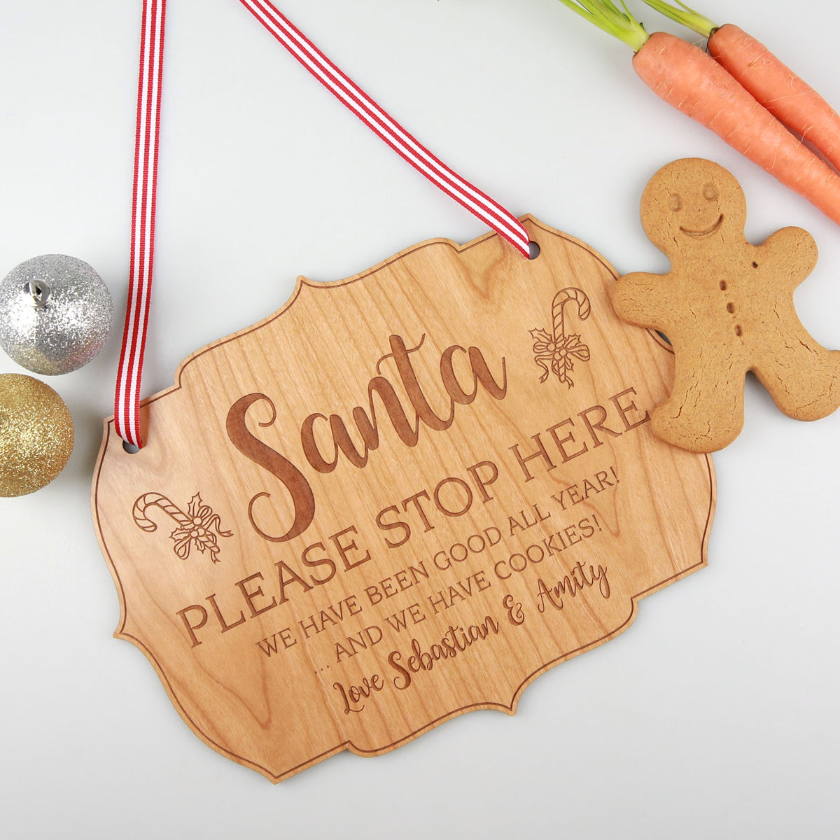 Engraved Wooden "Santa Please Stop Here" Sign | Personalised Favours ...