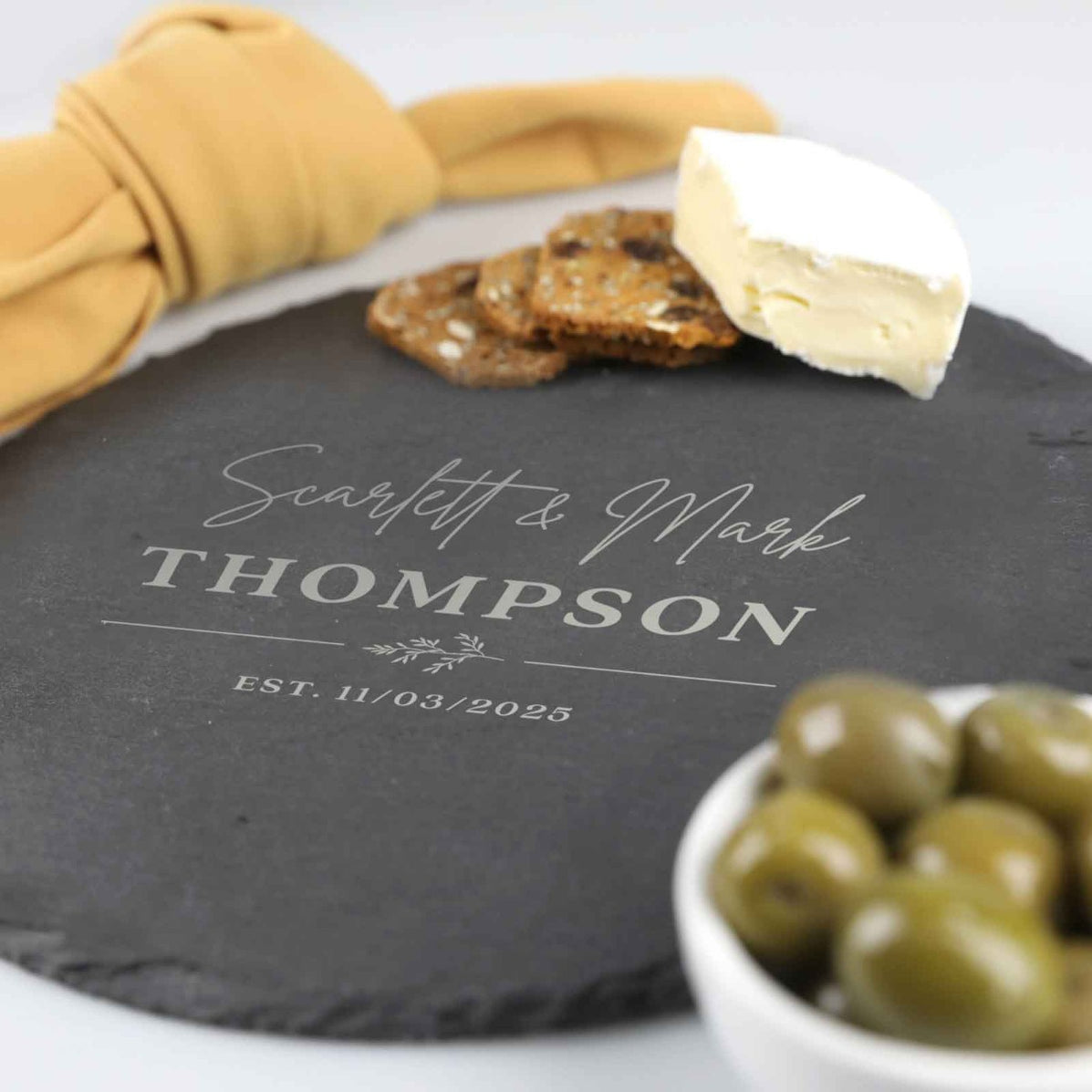 Engraved Round Wedding Slate Cheese Board | Personalised Favours